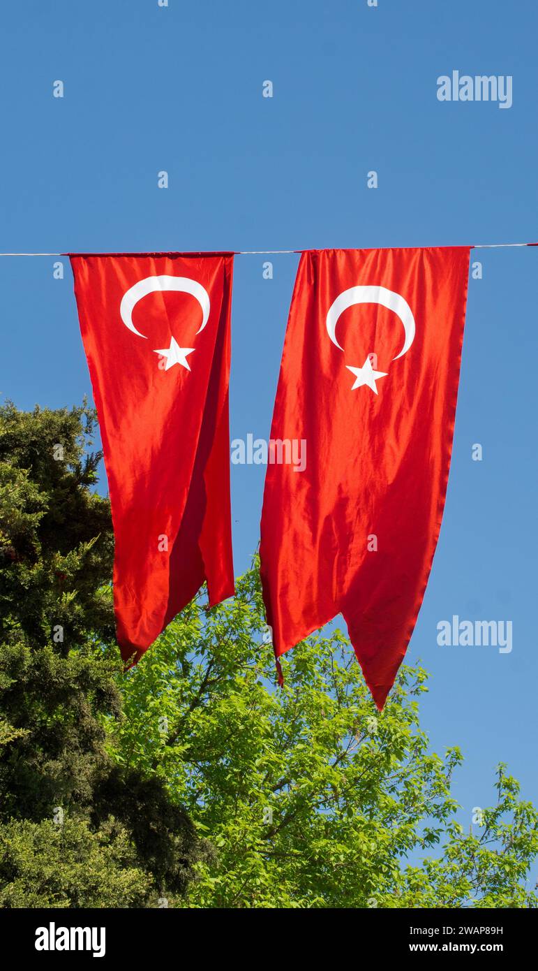 Turkish national flag hang in view in open air Stock Photo - Alamy