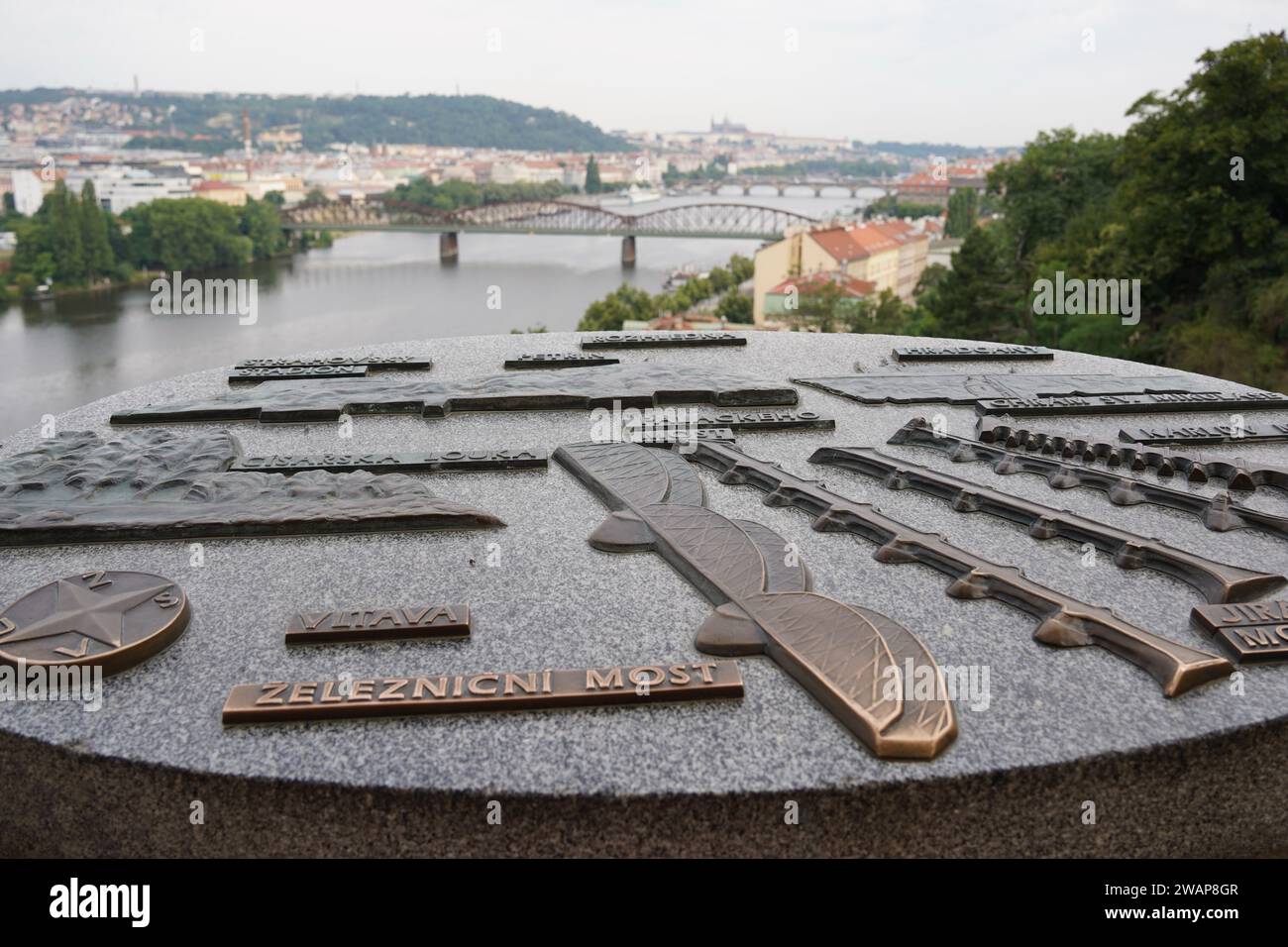 Prague downtown aerial panorama with river, bridges and famous ...