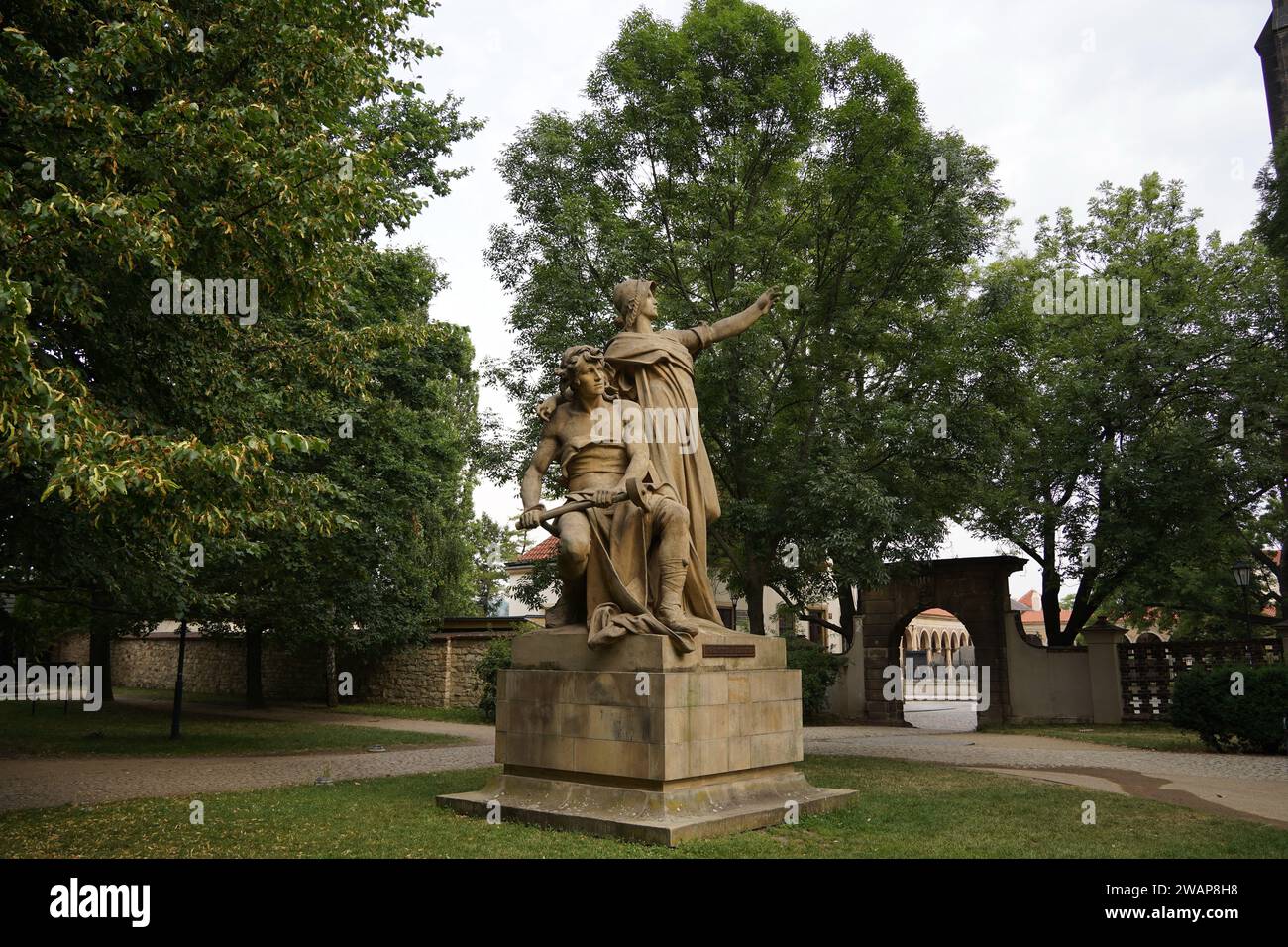 Sculpture of Premysl and Libuse in Vysehrad (upper castle) fortress ...