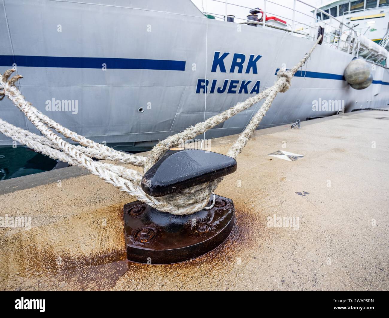 Ferry Krk Rijeka moored in the ferry harbour, ship jam, detail ...