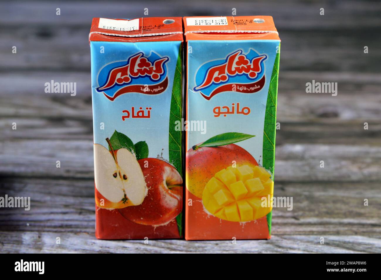 Cairo, Egypt, January 2 2024: Bashayer apple fruit drink and Mango ...