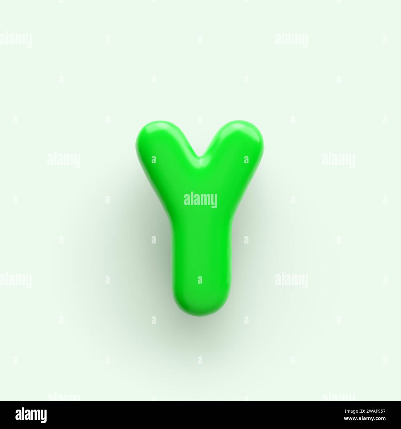3D Green letter Y with a glossy surface on a light background Stock ...