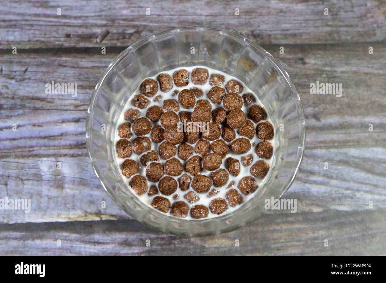 Breakfast Chocolate flavored balls cereal, as a snack prepared with ...