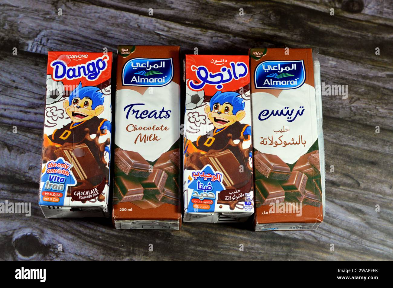 Cairo, Egypt, January 2 2024: Almarai Treats and Danone Dango Chocolate ...