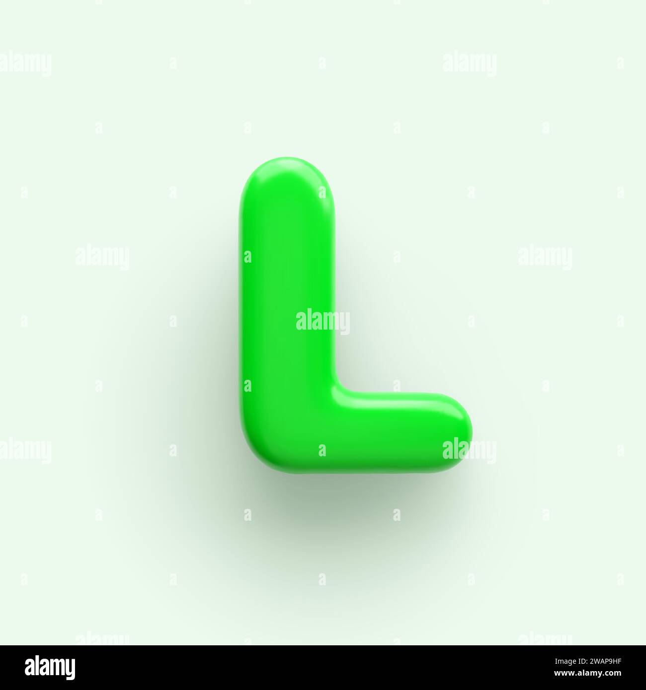 3D Green letter L with a glossy surface on a light background Stock ...