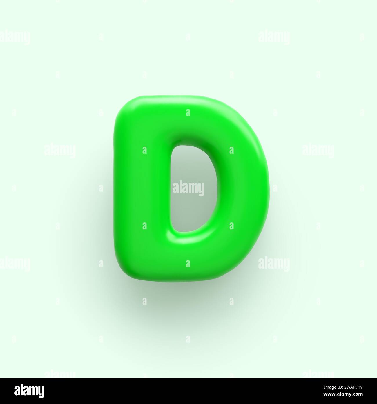 3D Green letter D with a glossy surface on a light background Stock ...