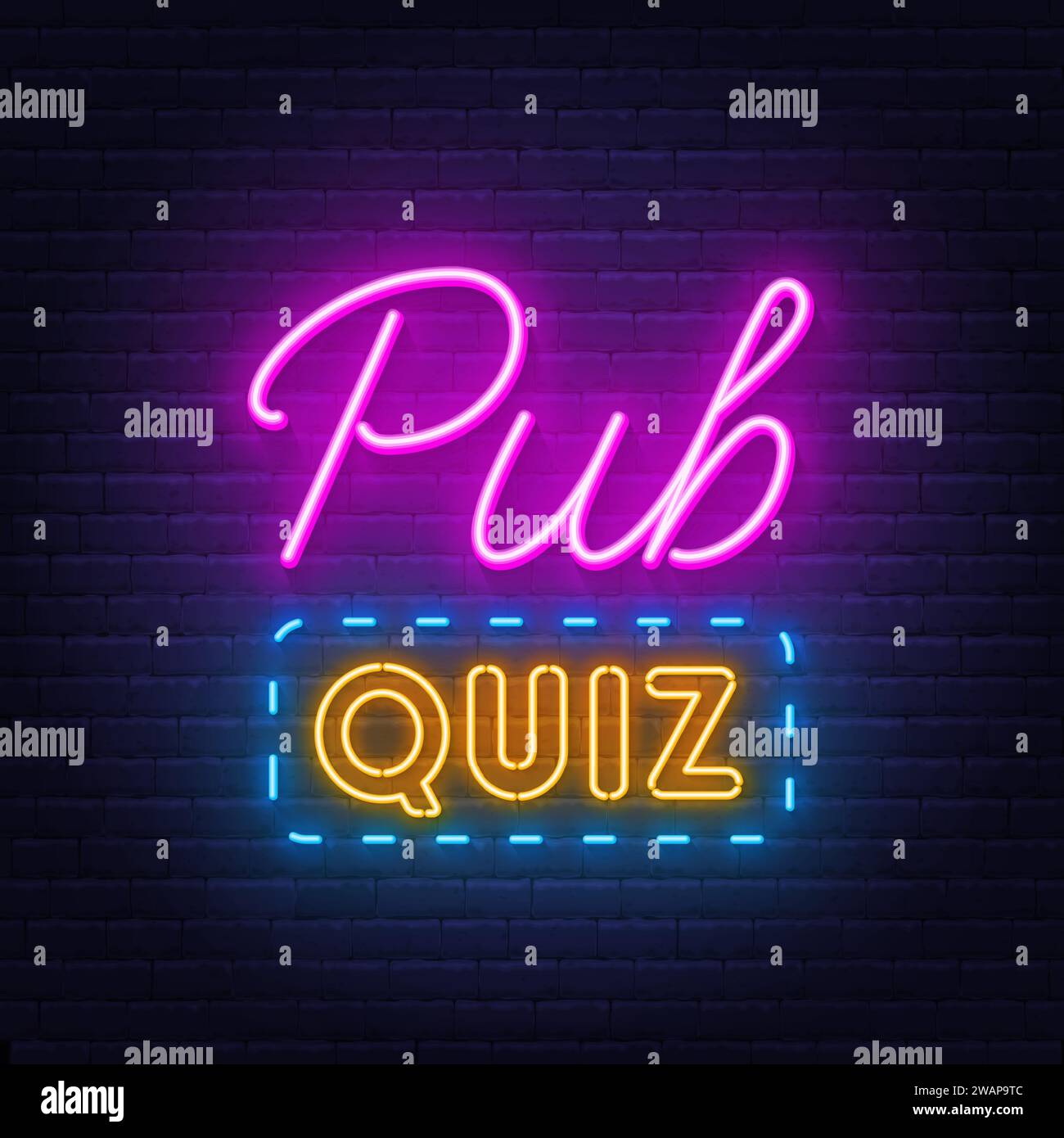 Pub Quiz neon lettering on brick wall background Stock Vector Image ...