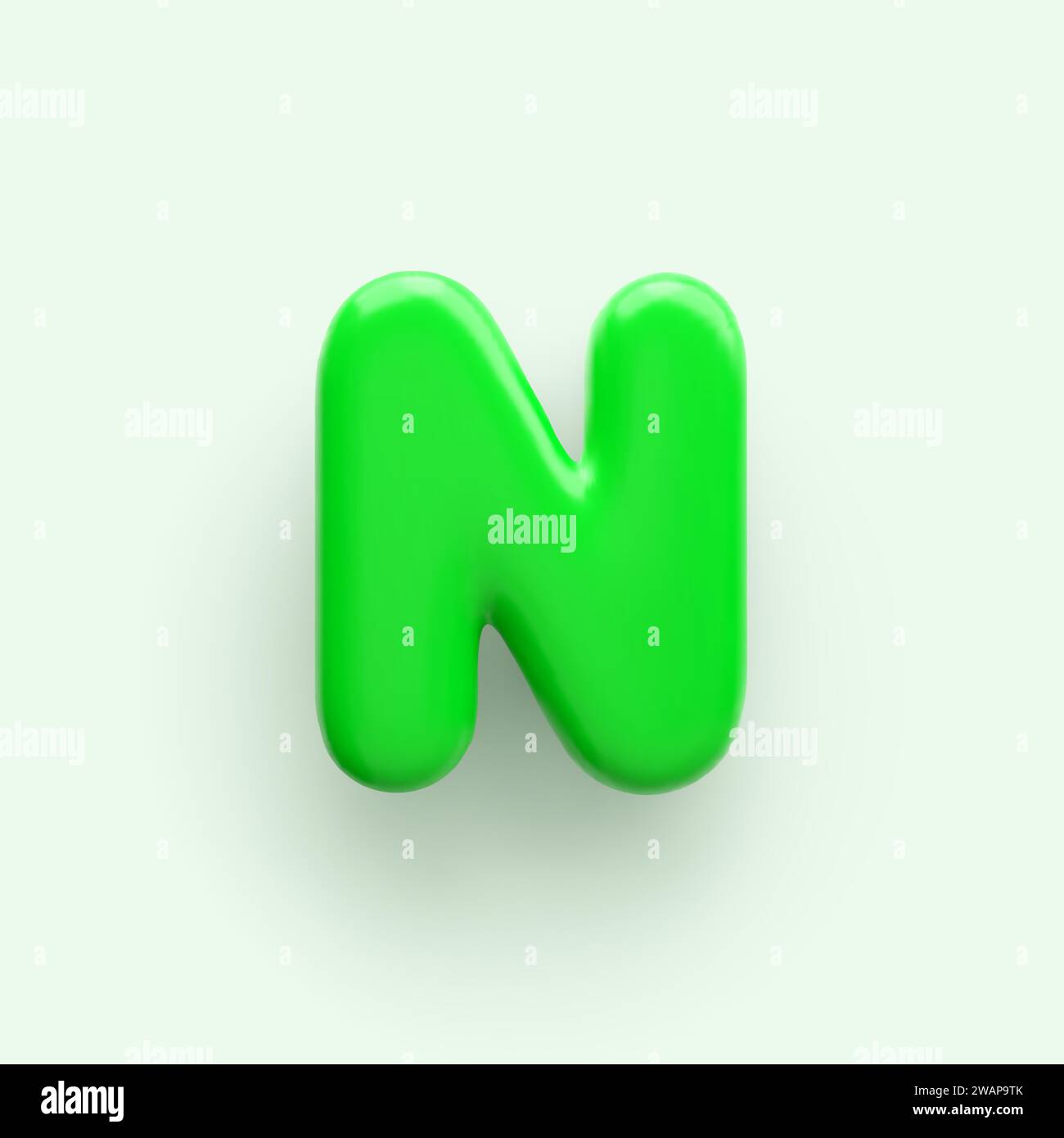 3D Green letter N with a glossy surface on a light background Stock ...