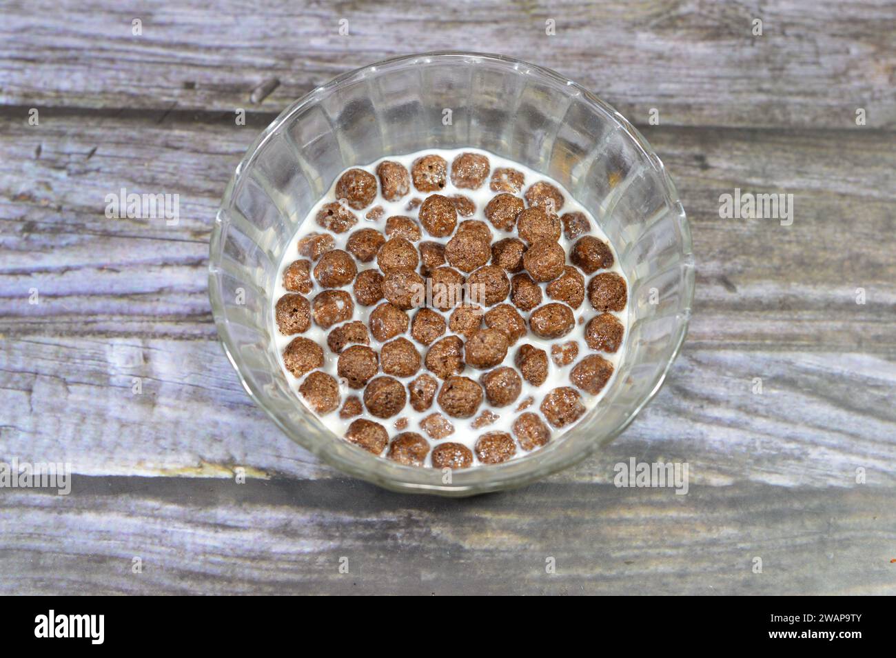 Breakfast Chocolate flavored balls cereal, as a snack prepared with ...