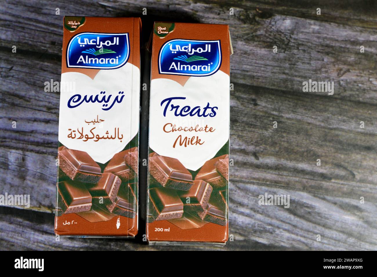 Cairo, Egypt, January 2 2024: Almarai Treats Chocolate Flavor Milk, a ...