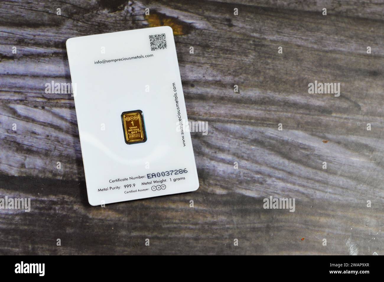Cairo, Egypt, January 2 2024: SAM precious metal 24K karat pure yellow ...