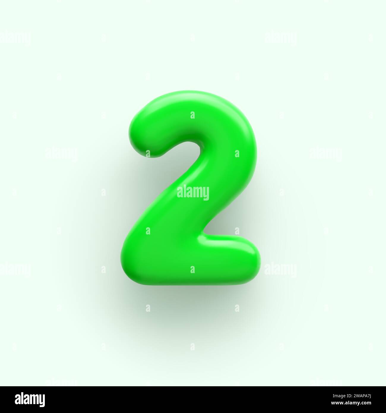 3D Green number 2 with a glossy surface on a light background Stock ...