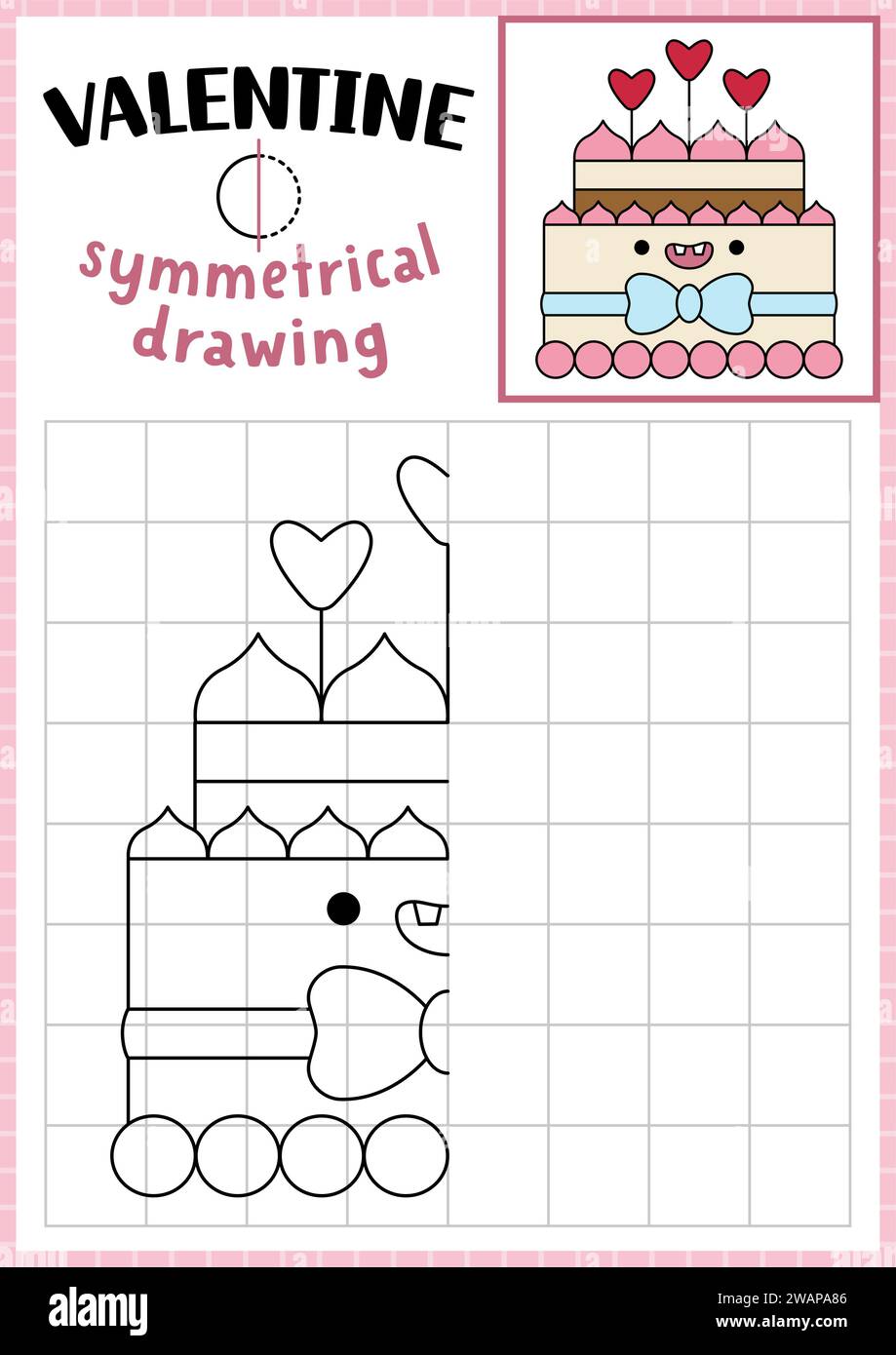Saint Valentine symmetrical drawing worksheet. Complete the cake ...