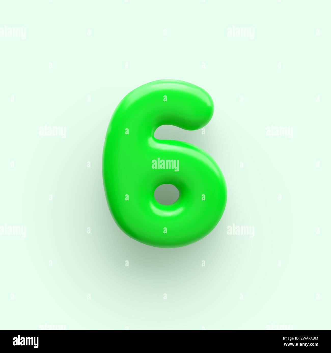 3D Green number 6 with a glossy surface on a light background Stock ...