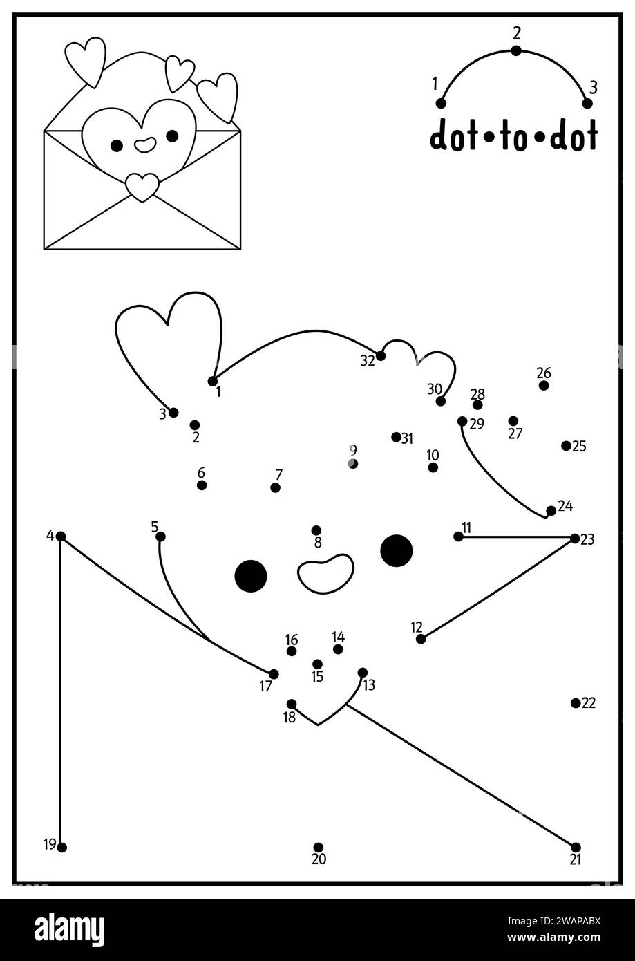 Vector Saint Valentine dot-to-dot and color activity with cute kawaii ...