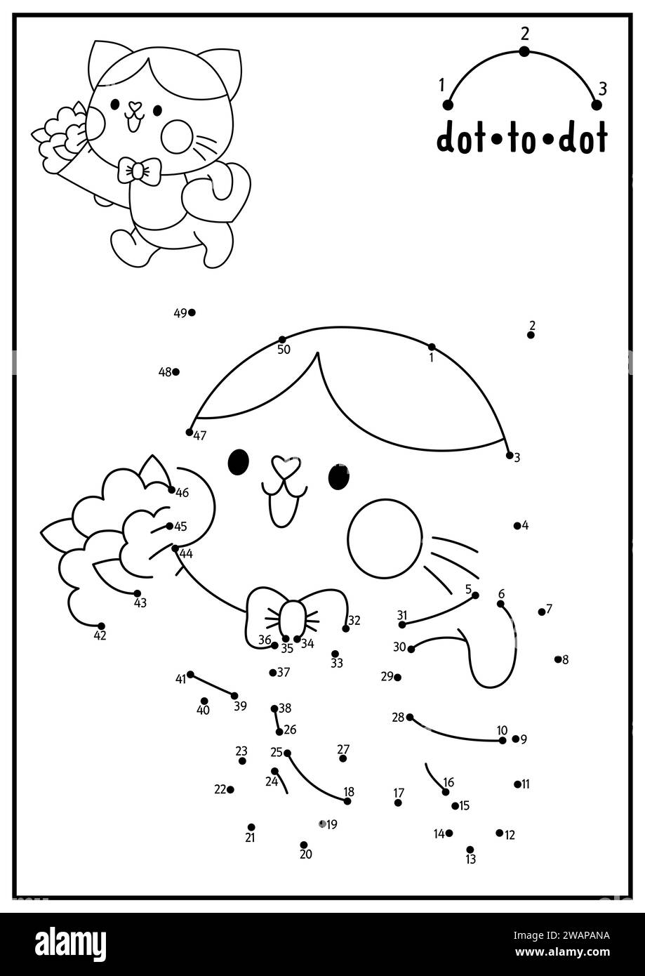 Vector Saint Valentine dot-to-dot and color activity with cute kawaii ...