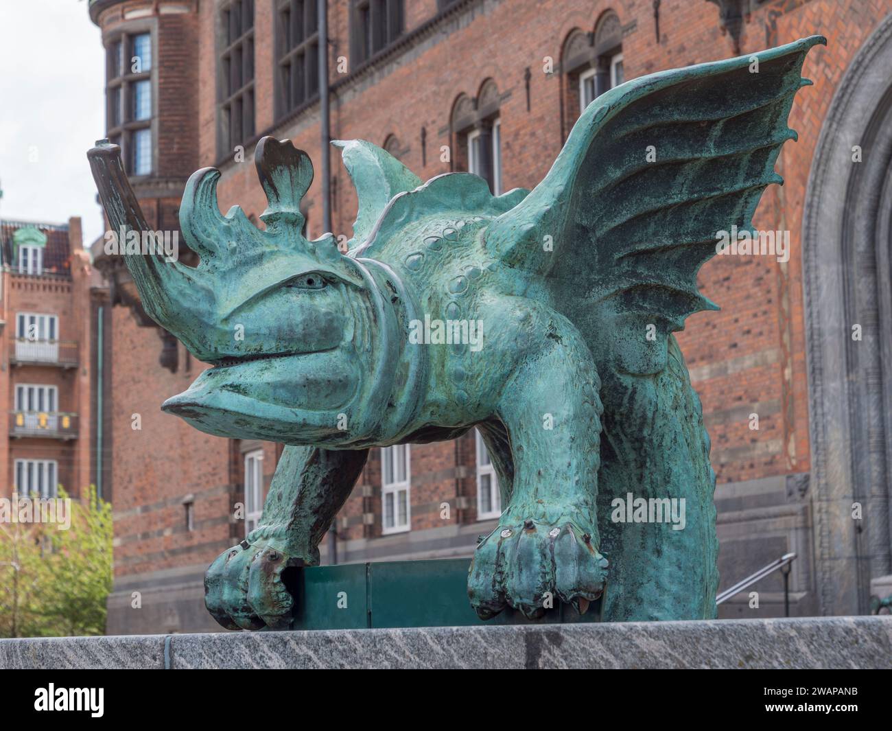 Bronze dragon sculpture at the base of the Copenhagen City Hall, in ...