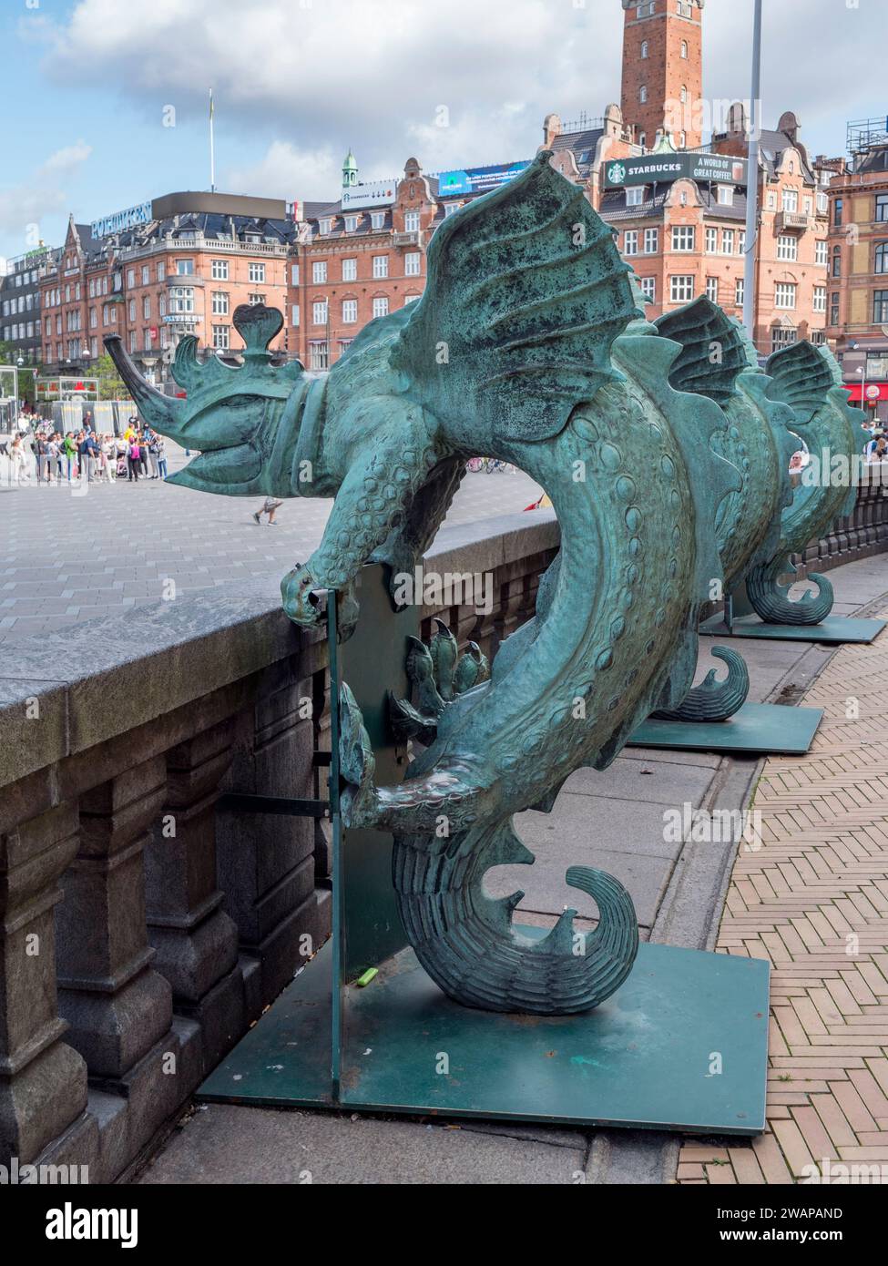 Bronze dragon sculpture at the base of the Copenhagen City Hall, in ...