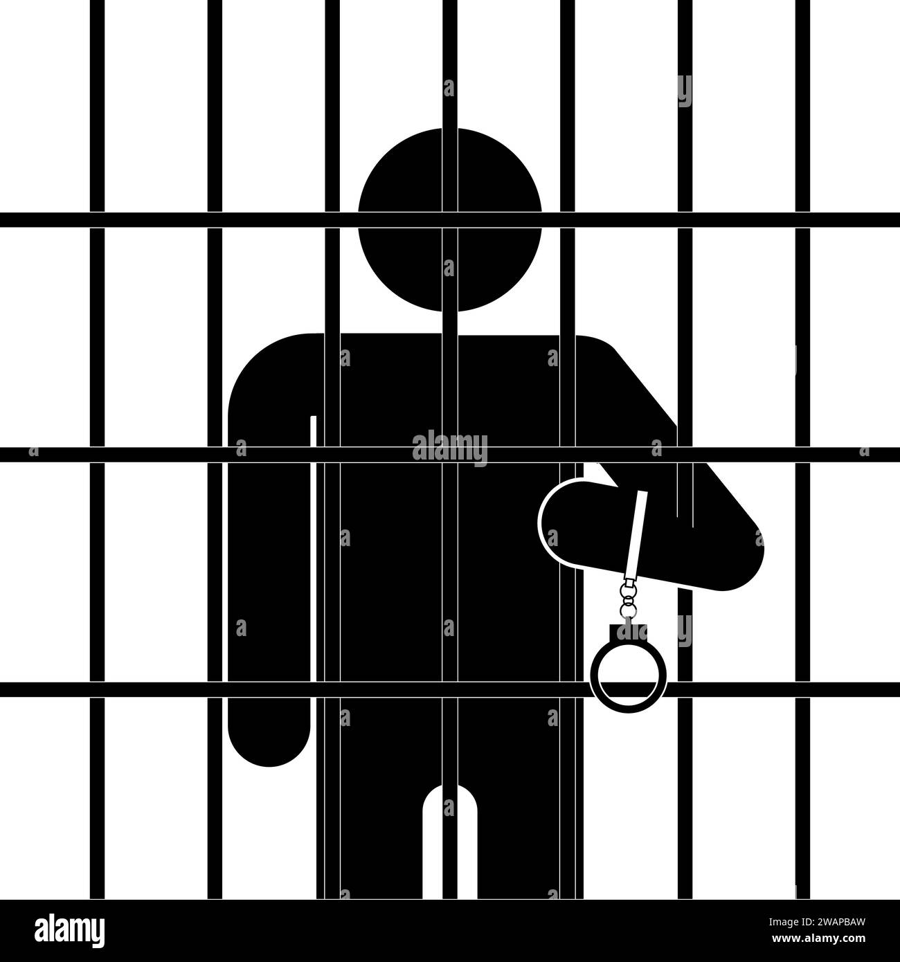Stick figure, black man silhouettes on a white background. Prisoner ...