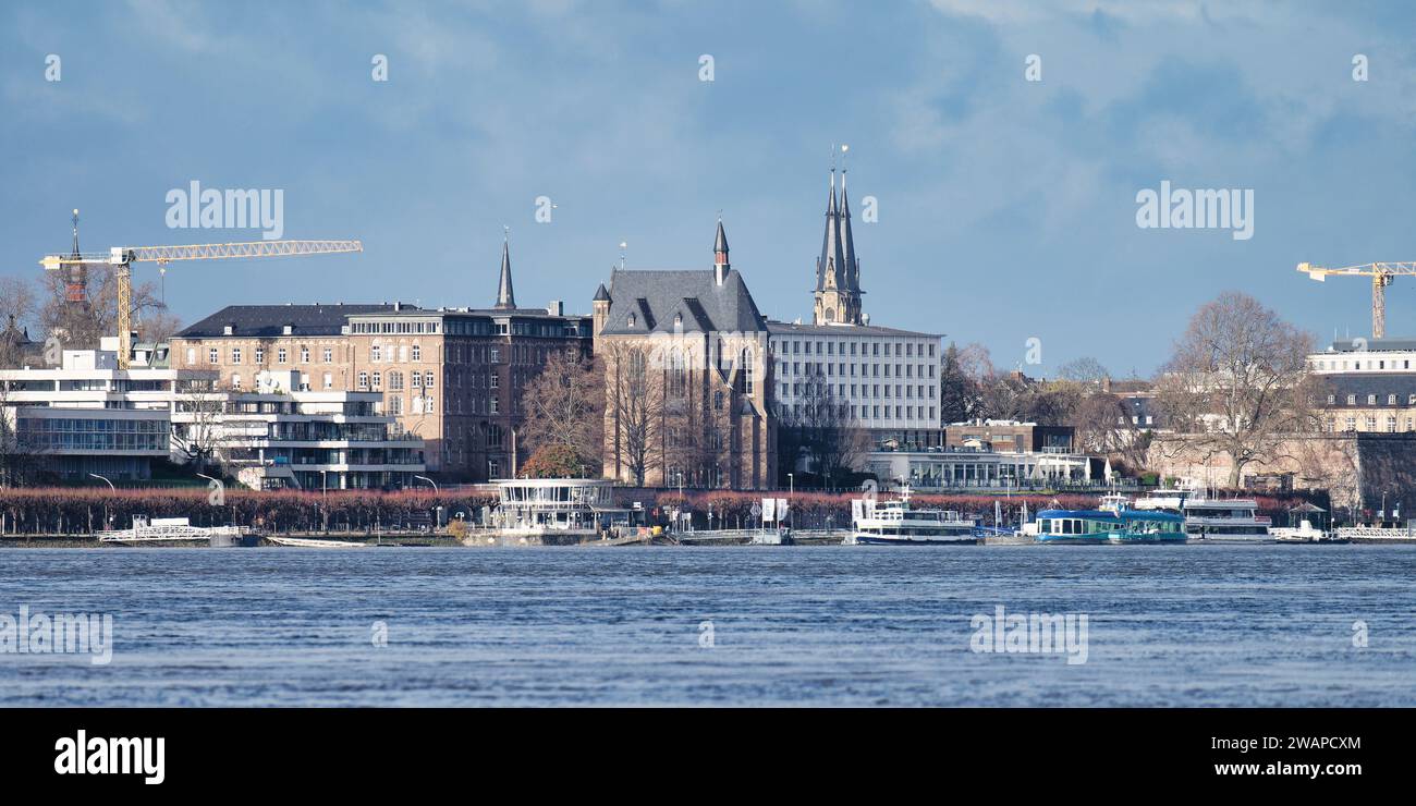 Bonn, Germany January 03 2024: view of the banks of the rhine at the ...