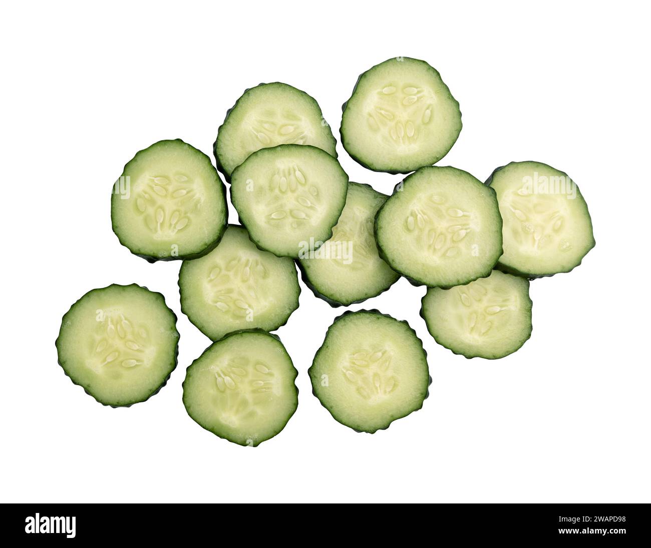 fresh cucumber slices isolated on white background with clipping path ...