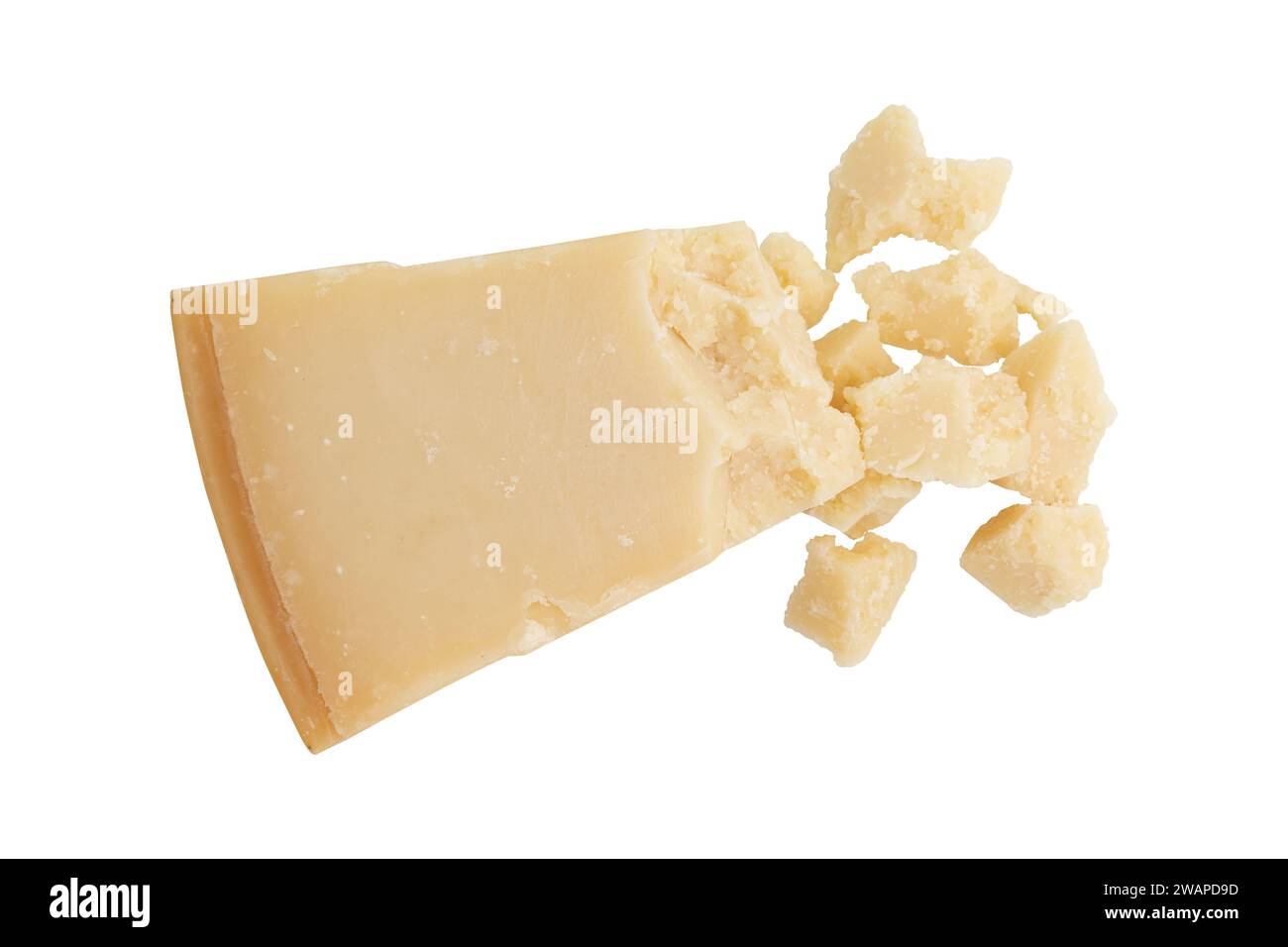 pieces of tasty parmesan cheese isolated on white background with ...
