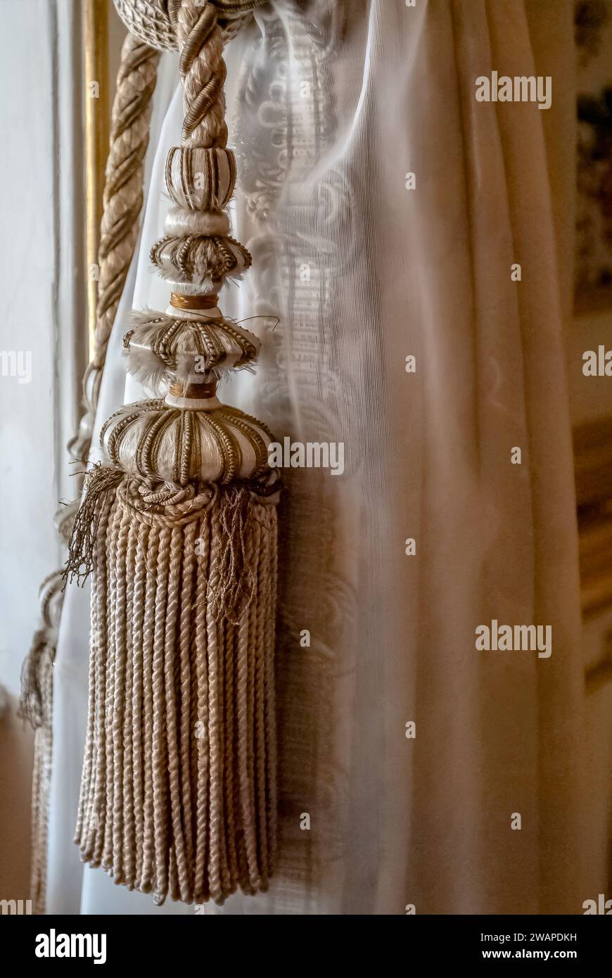 Detail of the French style interior of the Peterhof Palace ...