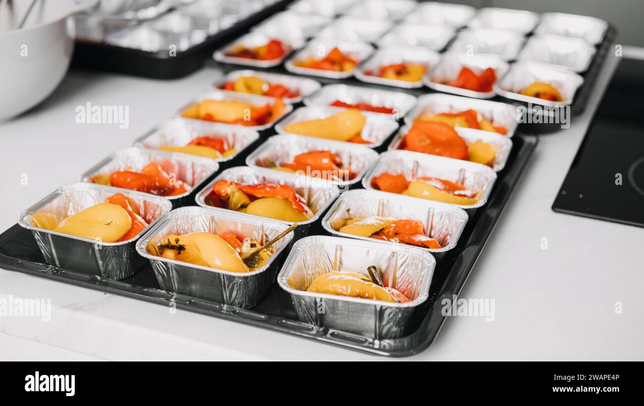 Healthy Office Food: Bell Peppers in Portioned Trays. Organized bell ...