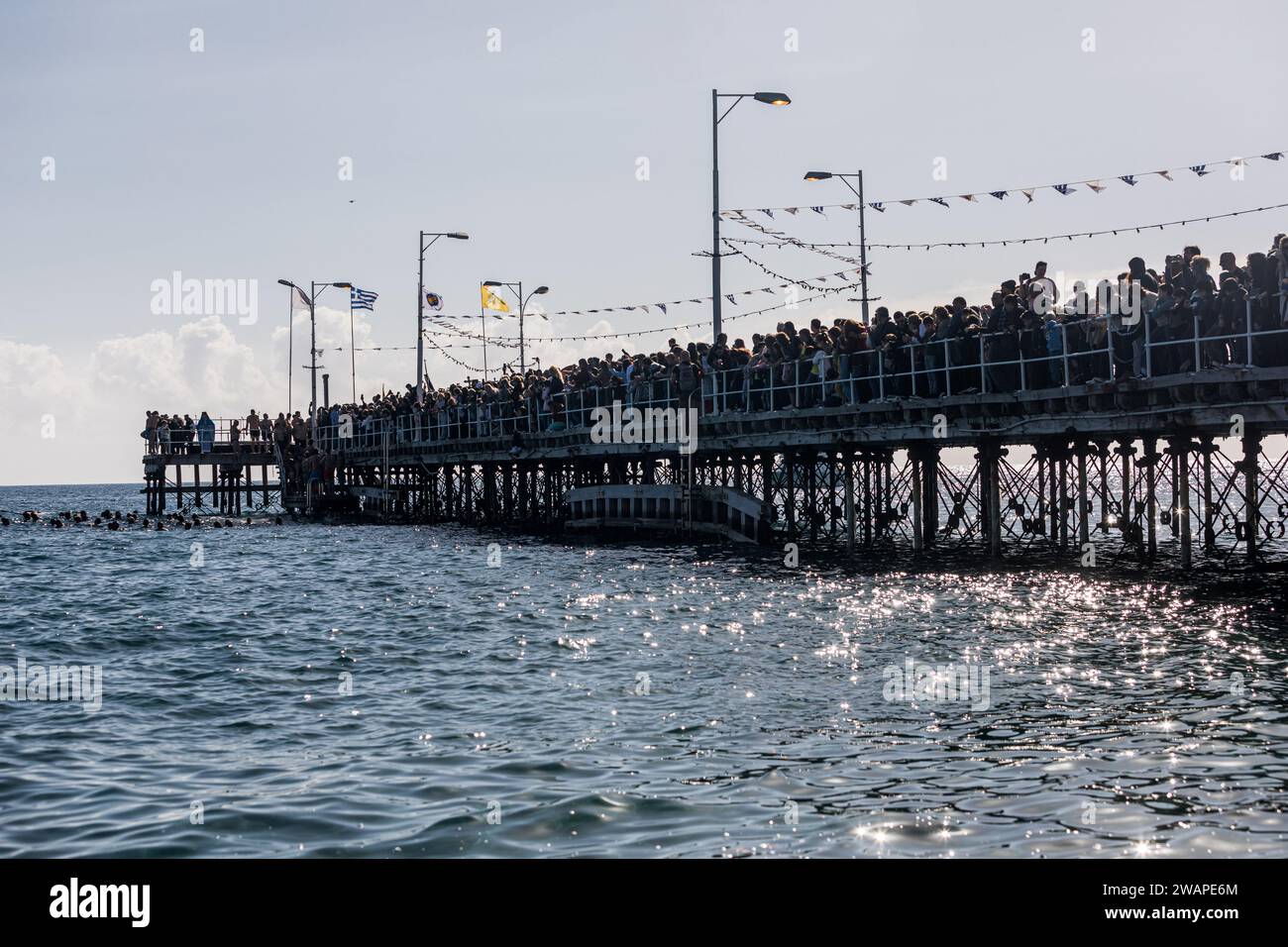 Limassol, Limassol, Cyprus. 6th Jan, 2024. The peer is full of people ...