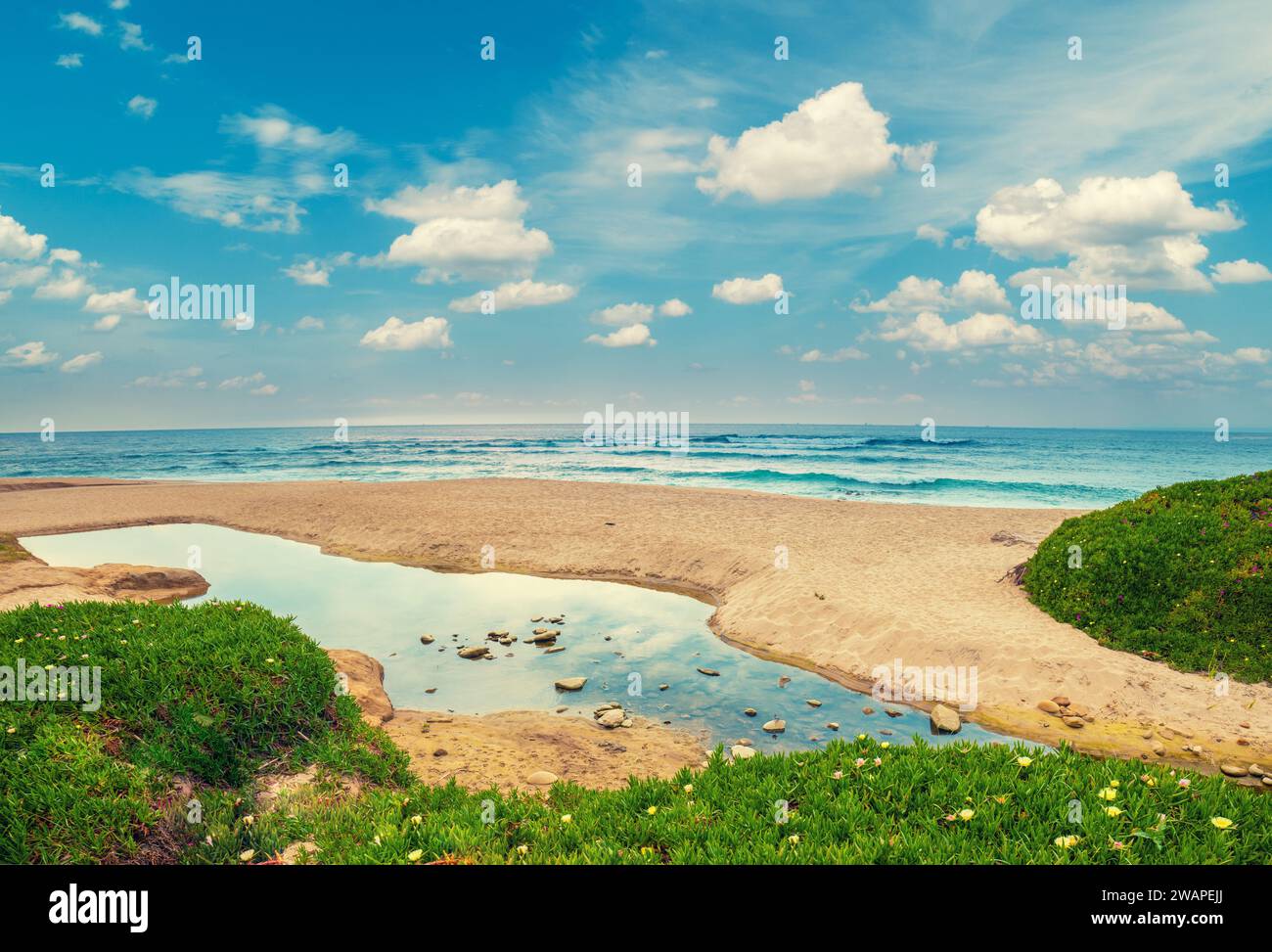 Seascape on a sunny day. Paredes da Vitoria Beach, Portugal, Europe ...