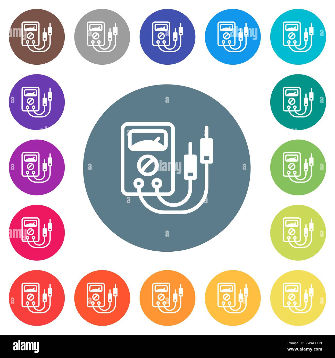 Multimeter flat white icons on round color backgrounds. 17 background ...