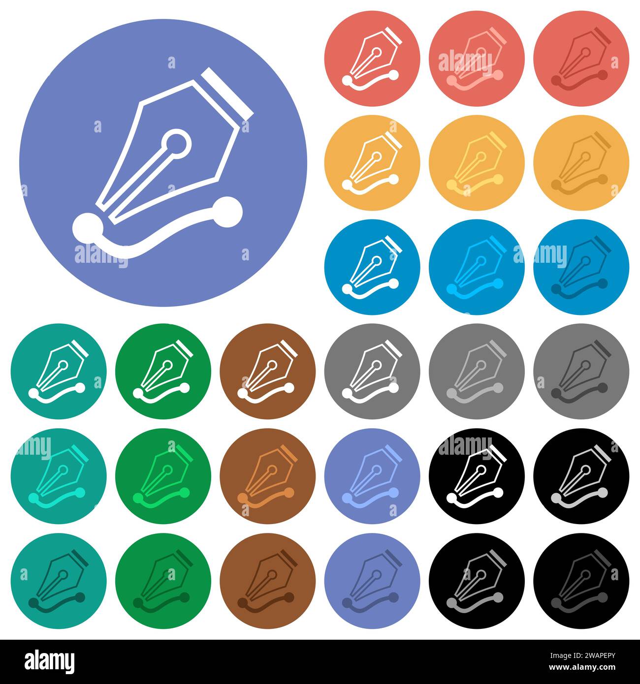 Drawing vector curve with pen tool outline multi colored flat icons on ...