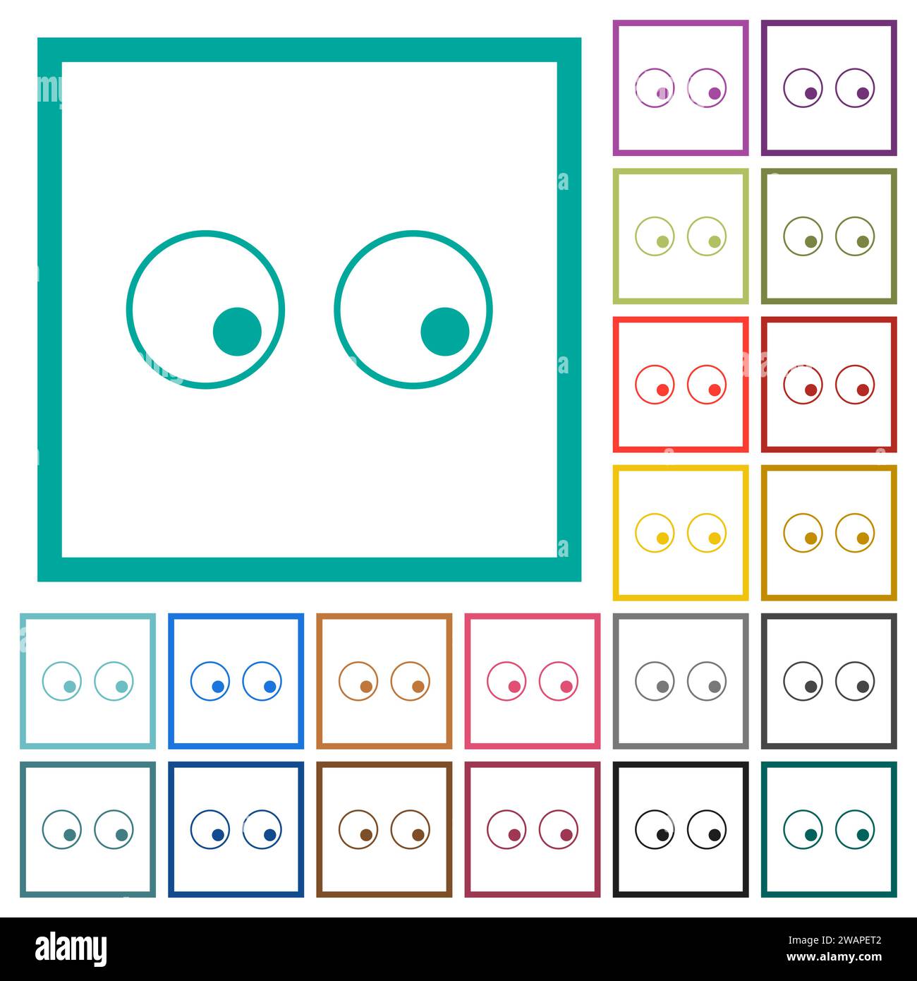 Watching eyes outline flat color icons with quadrant frames on white ...