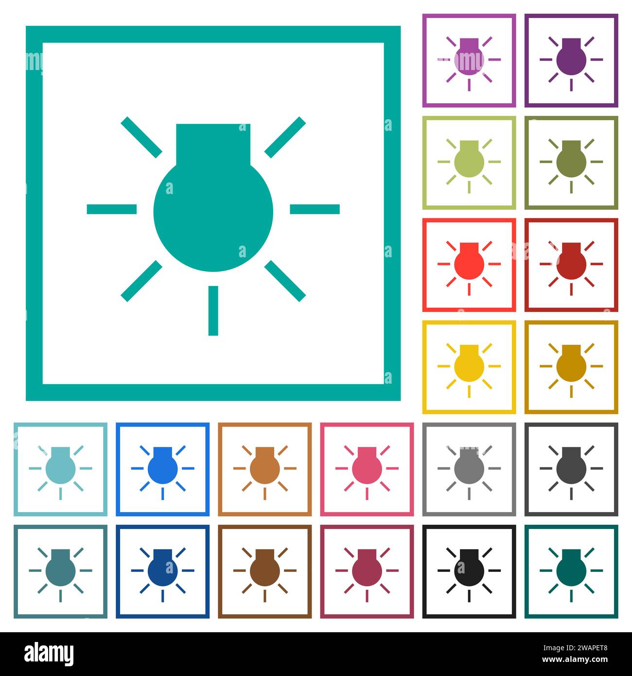 Car parking lights indicator solid flat color icons with quadrant ...