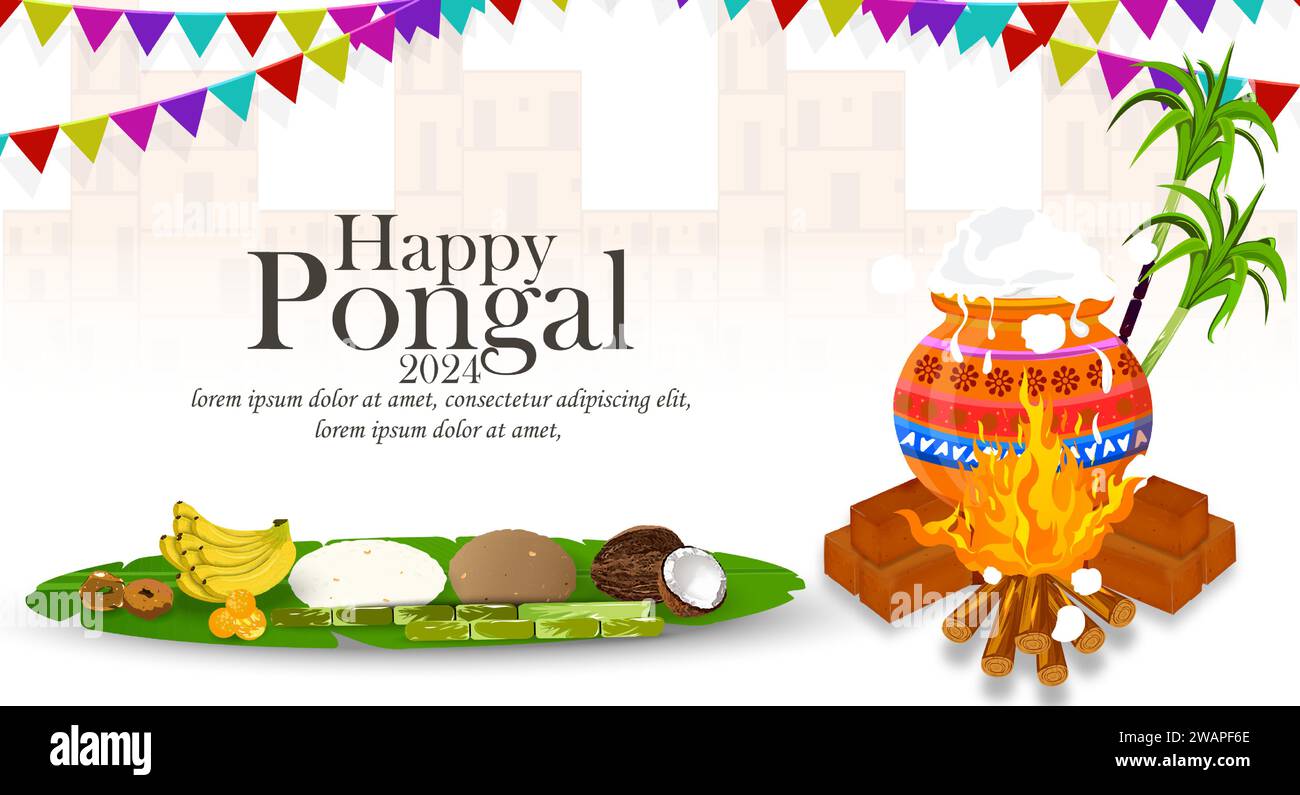 Happy Pongal Festival of India banner design template with traditional ...
