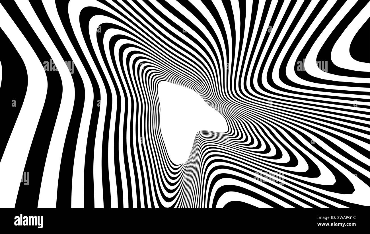 Optical illusion tunnel with black and white pattern. Black hole op art ...