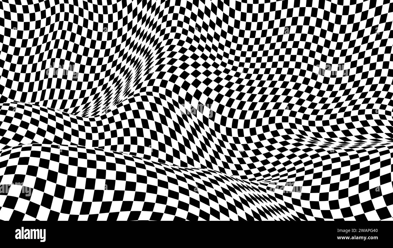 Warped checkered pattern. Optical illusion trippy background. Vector ...