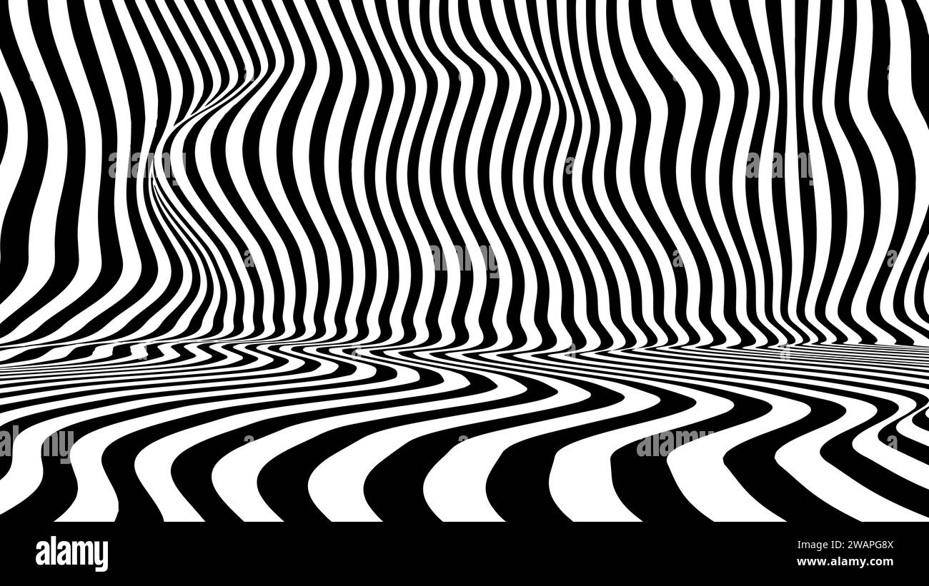 Optical illusion op art wavy background with black and white stripes ...
