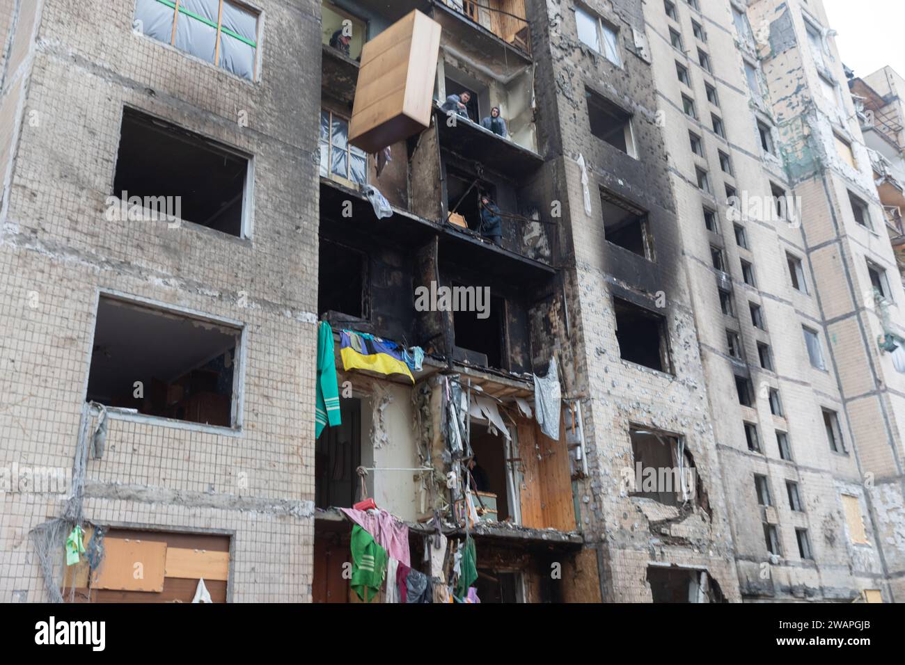 The facade of a building after a missile attack by Russian troops ...