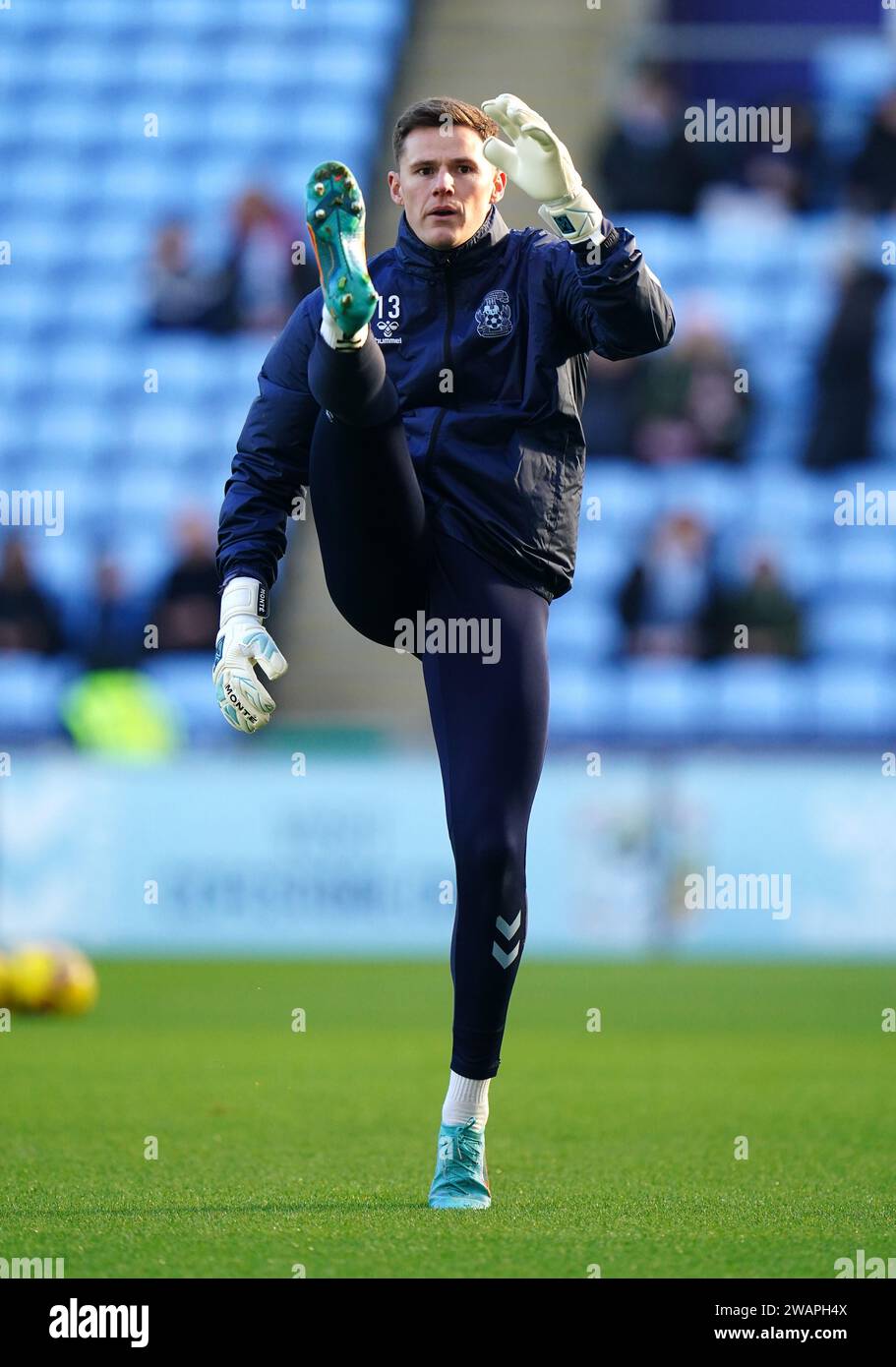 Coventry City goalkeeper Ben Wilson warming up prior to kick-off before ...