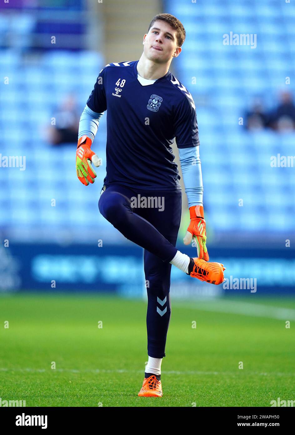 Coventry City goalkeeper Luke Bell warming up prior to kick-off before ...