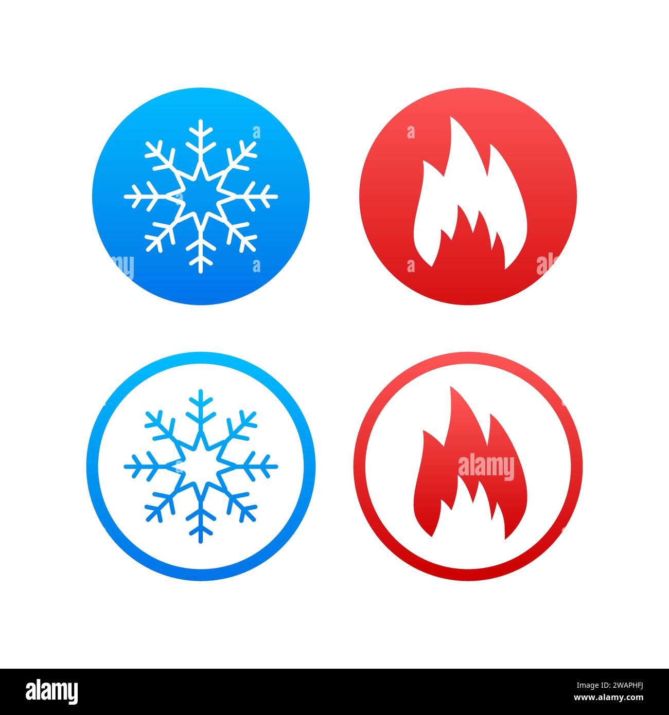 Cold and Heat Icons Set, Vector Illustration of Snowflake and Fire ...