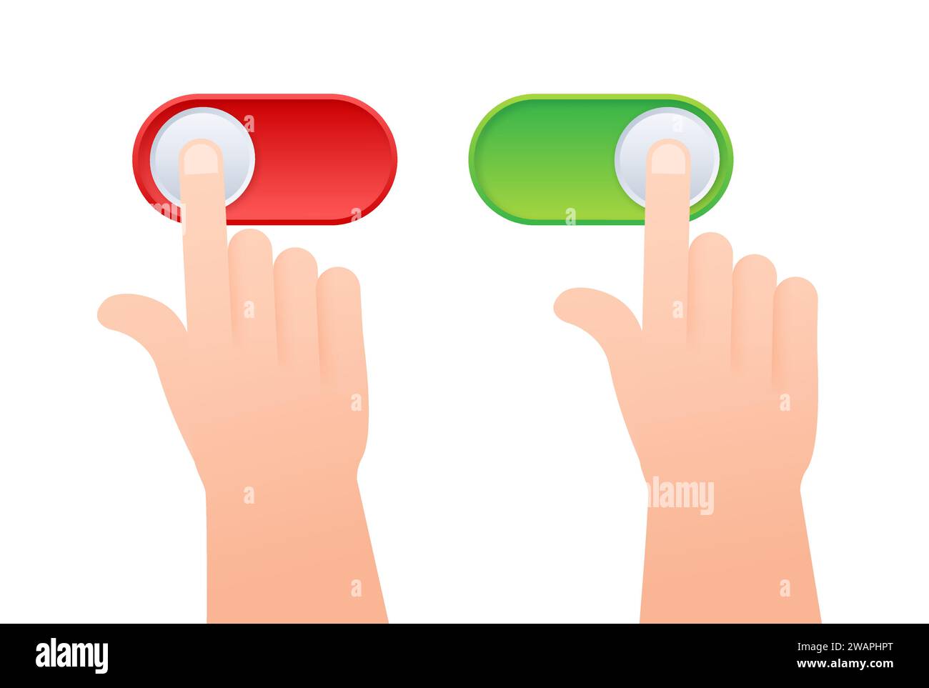 Hands Interacting with Red and Green Toggle Switch Buttons. Vector ... Hands Interacting with Red and Green Toggle Switch Buttons. Vector ...