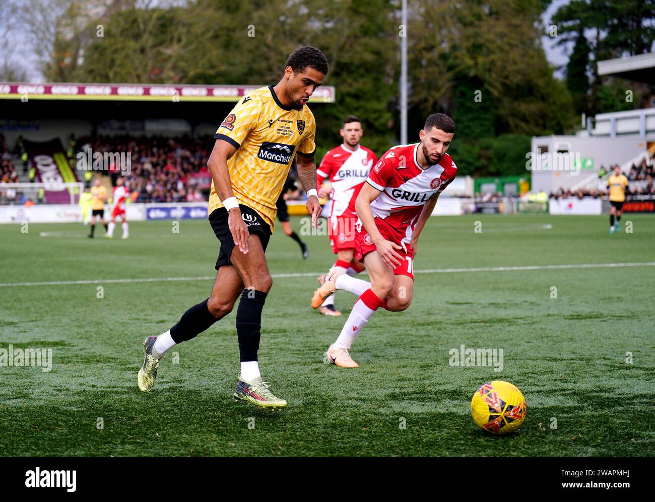 Maidstone United's Liam Sole (left) and Stevenage's Nick Freeman battle ...