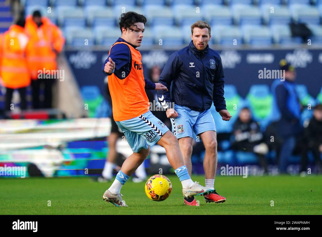 Coventry City's Jamie Allen (right) and Callum O'Hare warming up prior ...
