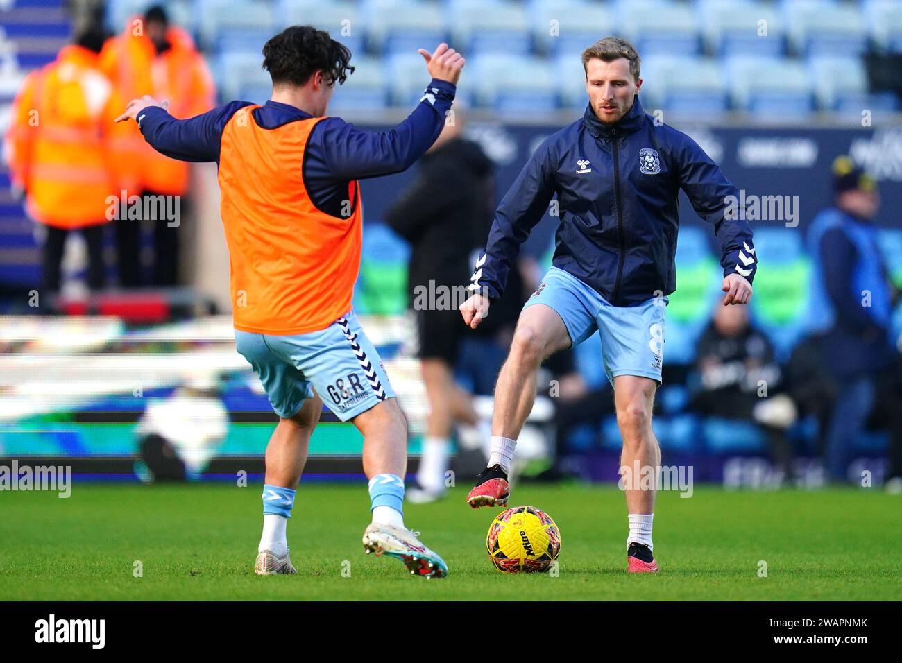 Coventry City's Jamie Allen (right) and Callum O'Hare warming up prior ...