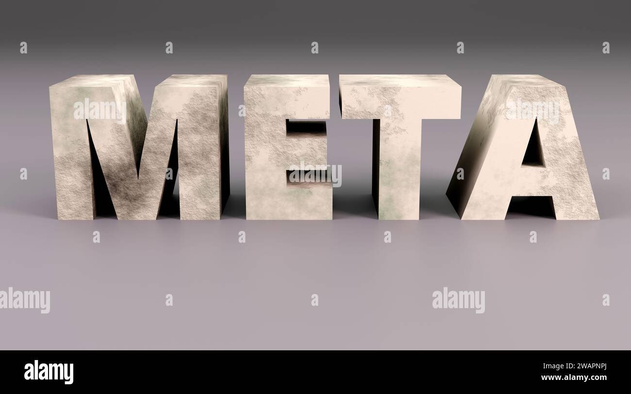 Luxury concrete inscription meta on grey podium, soft light, front view ...