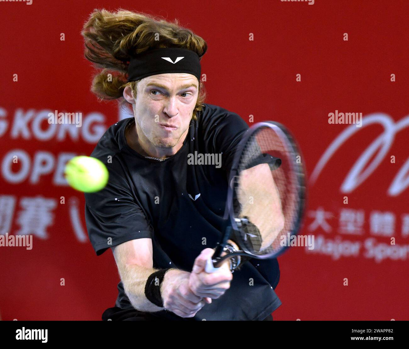 Hong Kong, South China. 6th Jan, 2024. Andrey Rublev hits a return ...