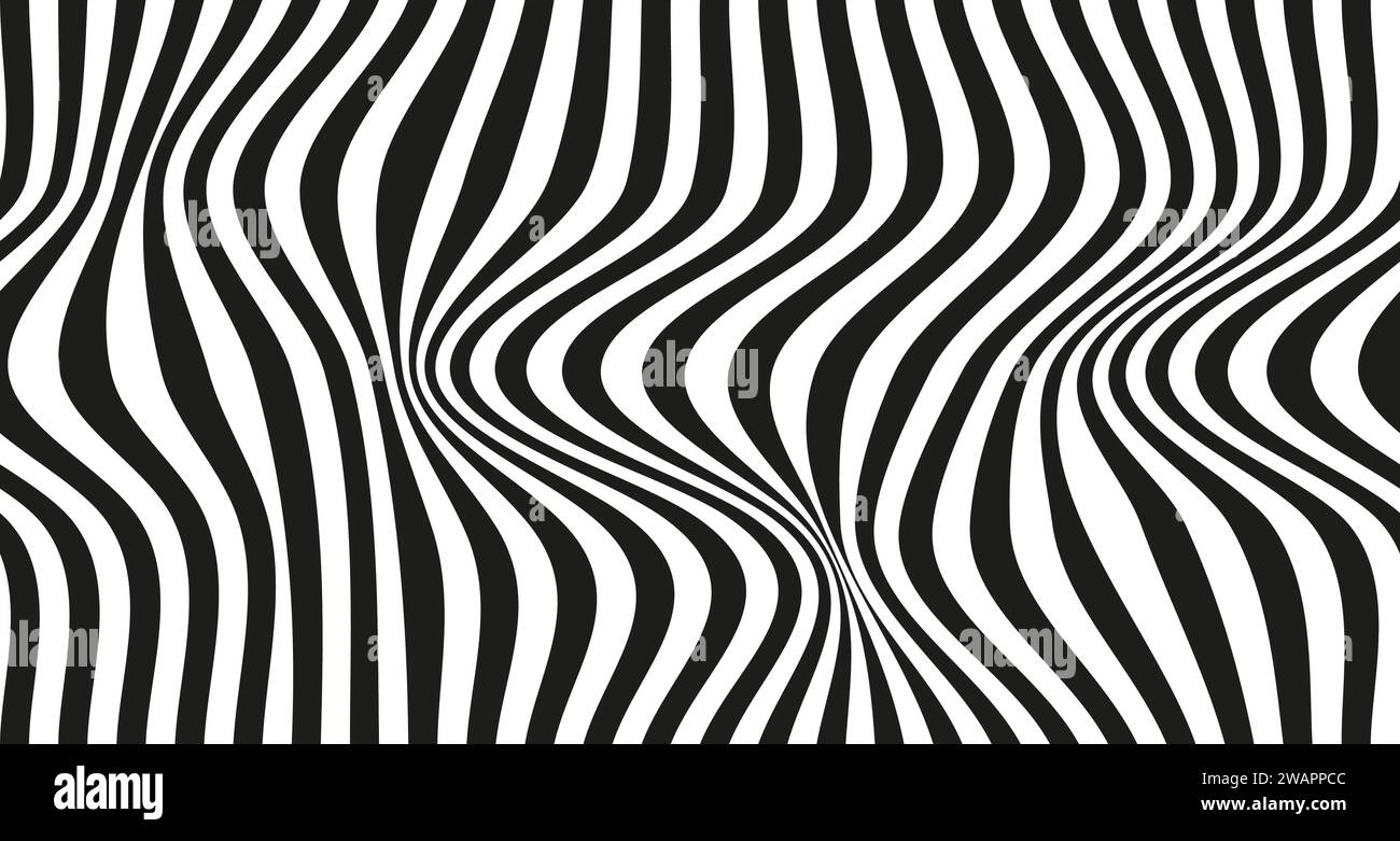 Op art wave seamless pattern. Stripe lines monochrome waves optical ...