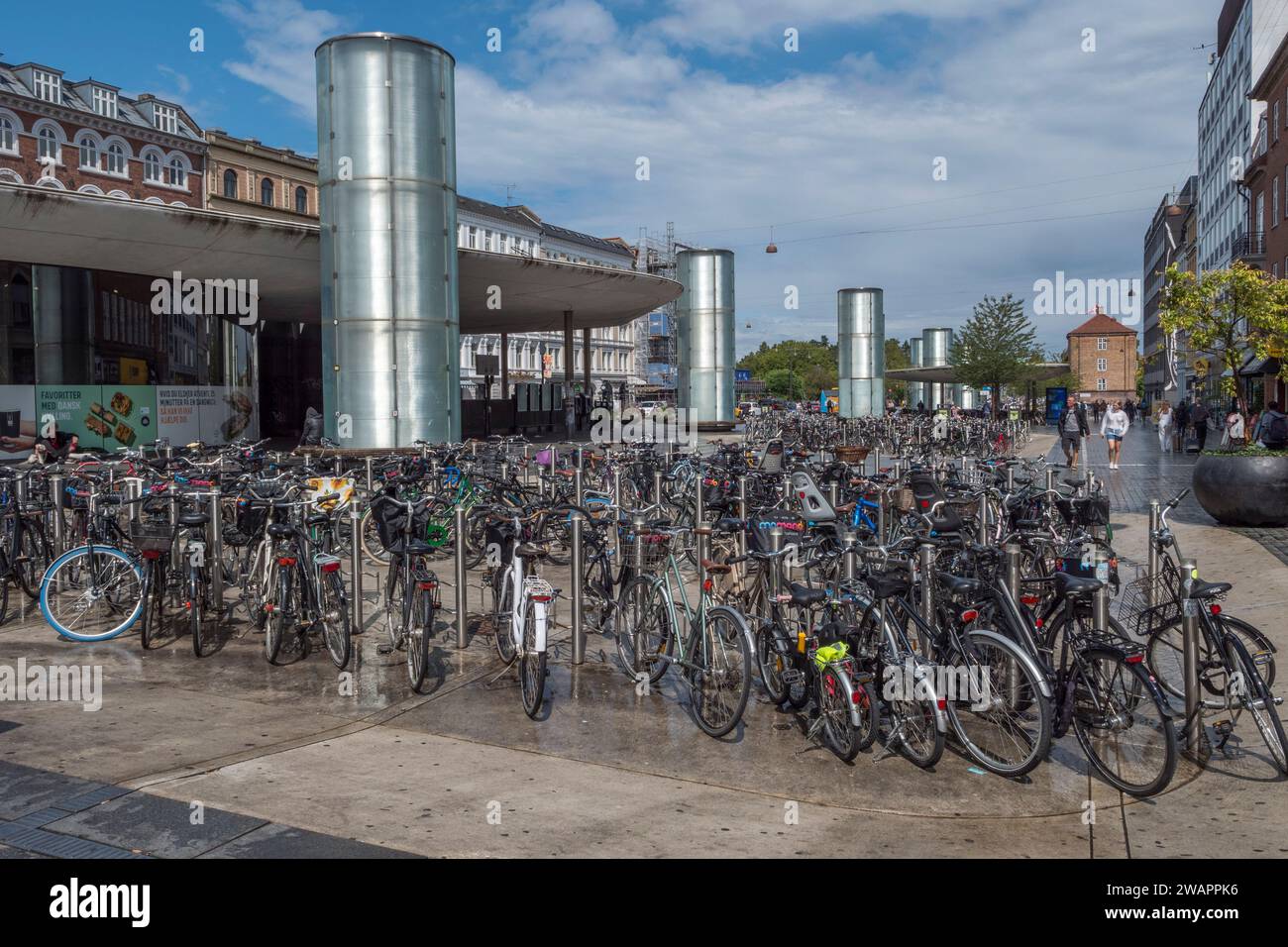 Bikes parked close to the Nørreport Metro station in Copenhagen ...